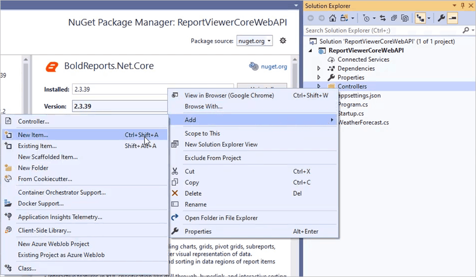 Create an ASP.NET Core Web API Reporting Service