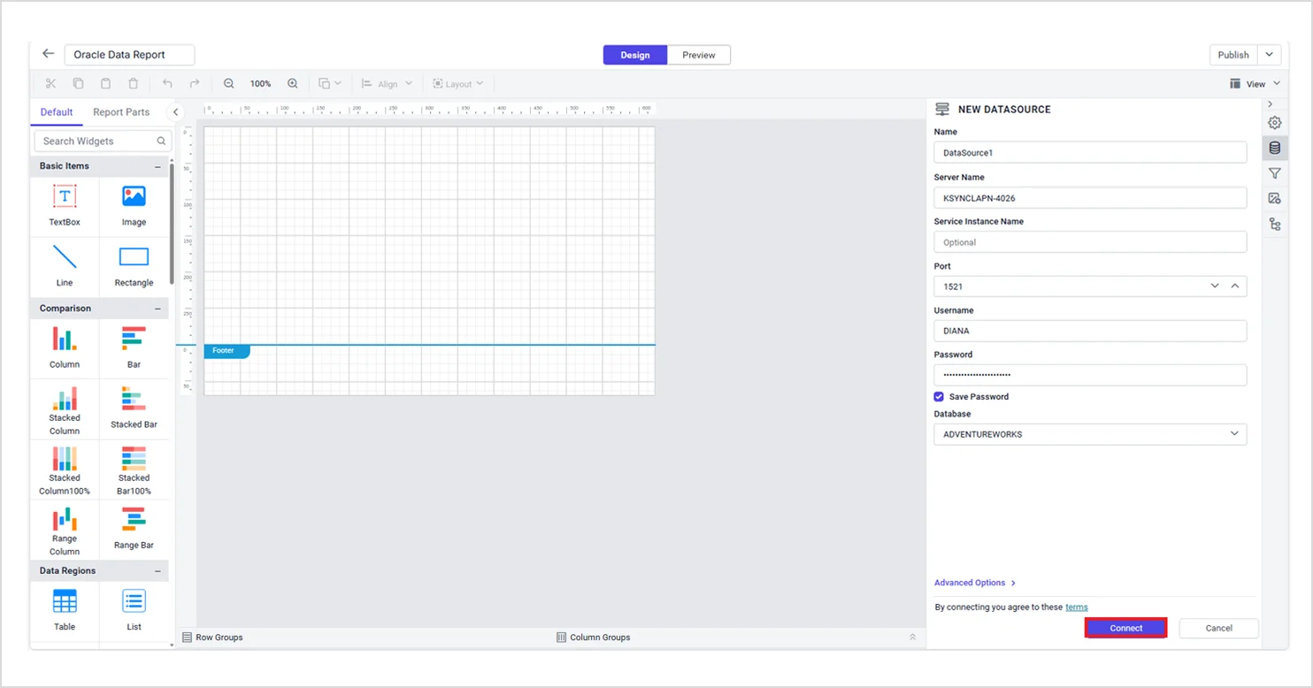 How to Connect Oracle Data to RDL Report