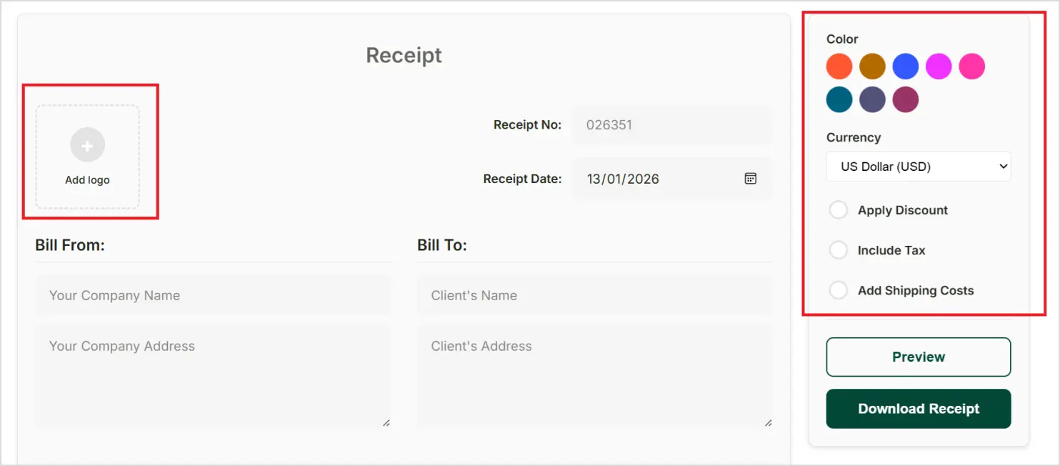 Free Receipt Template: Create & Download Fast | Bold Reports