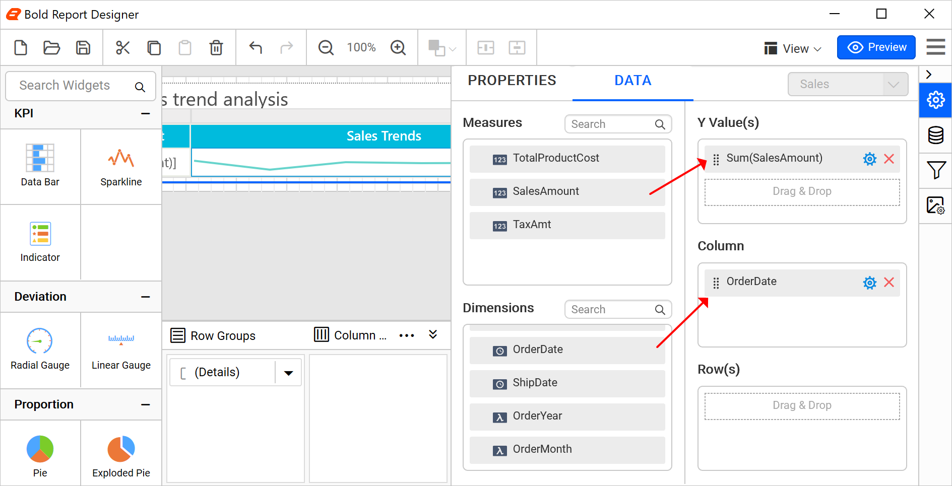 How to Add Sparkline in Sales Report - Bold Reports