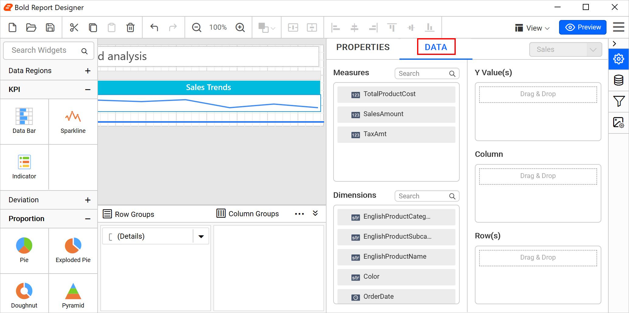 How to Add Sparkline in Sales Report - Bold Reports
