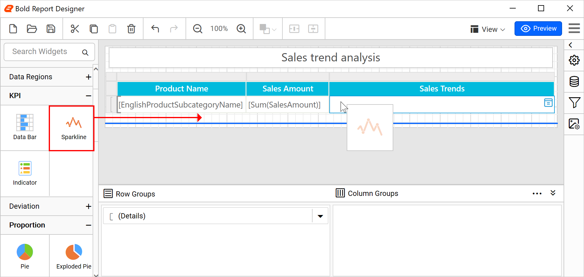 How to Add Sparkline in Sales Report - Bold Reports