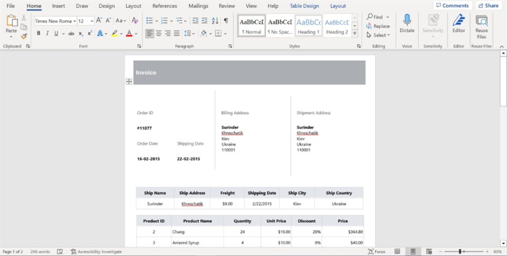 Producing Invoice Reports in an ASP.NET Core Application