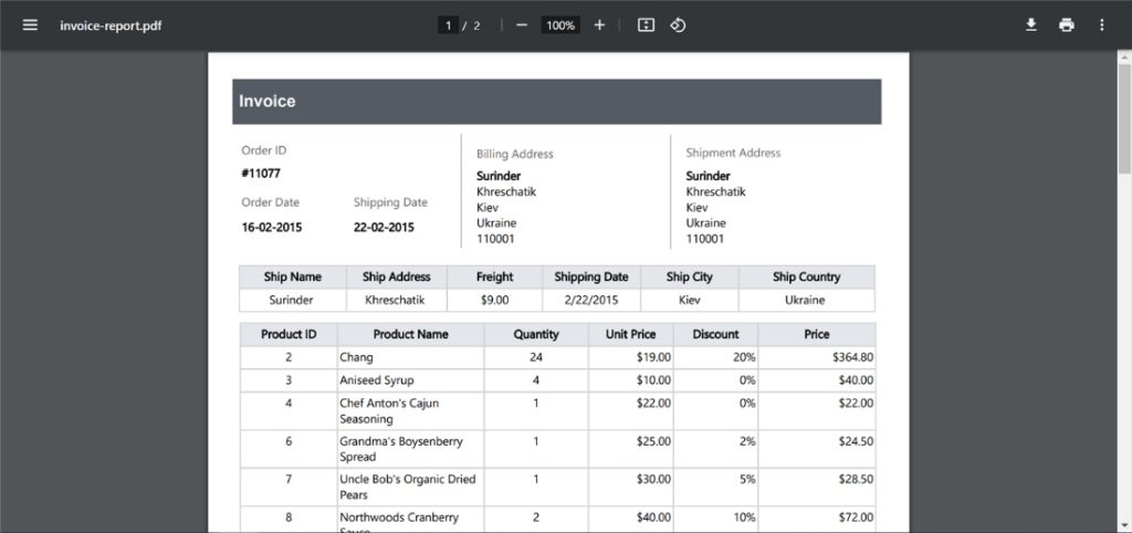 Producing Invoice Reports in an ASP.NET Core Application